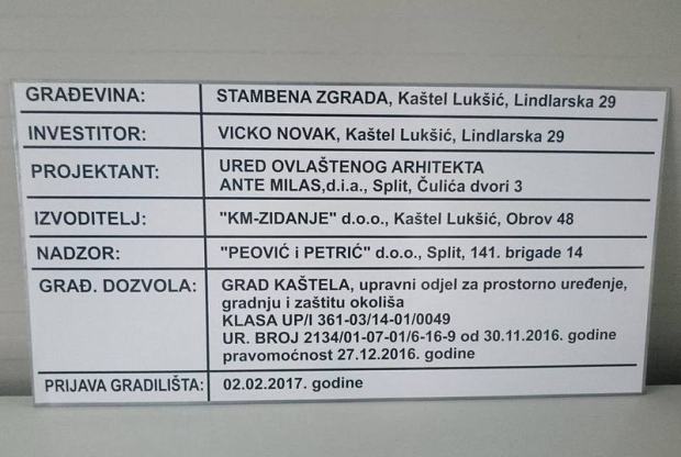 GRAĐEVINSKA TABLA - PLOČA ZA GRADILIŠTE
