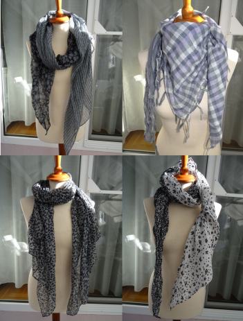 Ženske marame crno- bijelo- sive razne, 4 kom.
