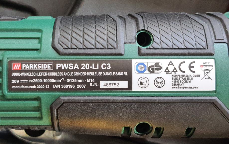 Kutna brusilica Parkside PWSA 20-Li C3