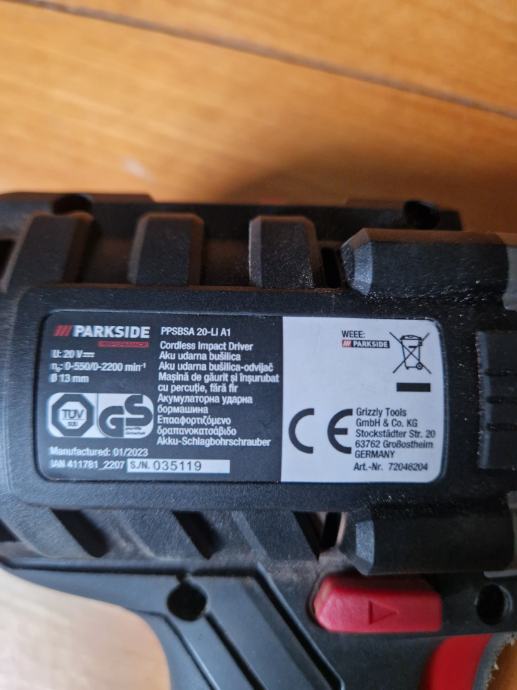 Parkside aku udarna bušilica-odvijač 20V PPSBSA 20-Li A1