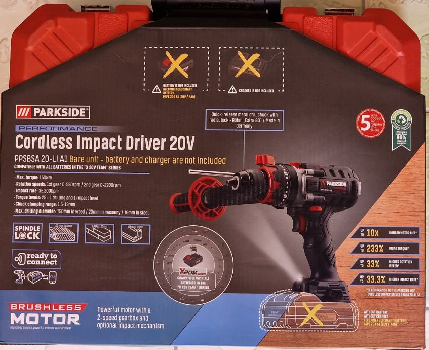 PARKSIDE PERFORMANCE PPSBSA 20-Li A1 AKU udarna bušilica 150NM - NOVO