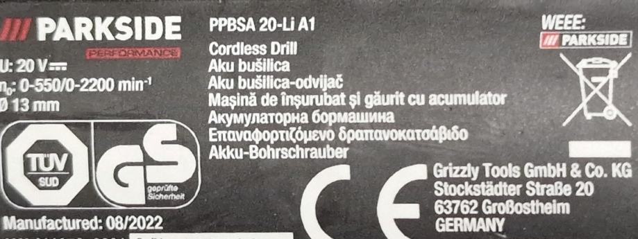 PARKSIDE PERFORMANCE PPBSA 20-li A1 aku bušilica 150NM - NOVO