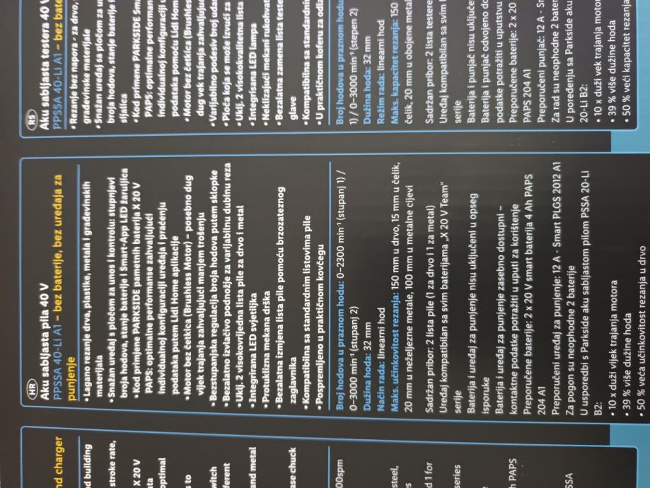 Parkside performance 40v profi sabljasta pila lastin rep