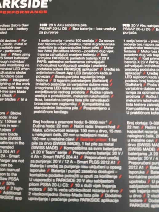 Parkside performance aku sabljasta pilav20 v PSSAP 20 LI D5 novo