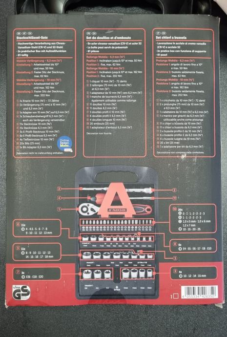 61 dijelni set gedora i bitova Parkside PSSS 61 C4