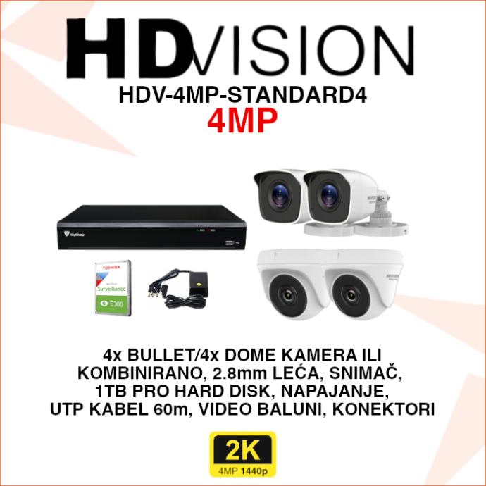 HDVISION 4MP SET ZA VIDEO NADZOR SA 4 KAMERE PLUG&PLAY