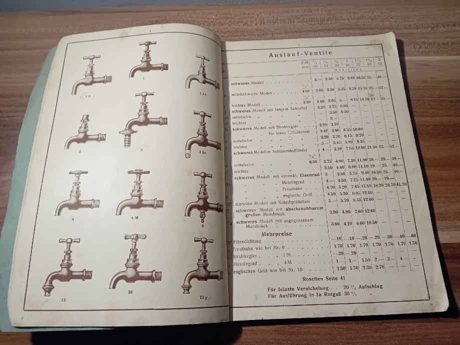 cjenik armatura za plin i vodovod,1926