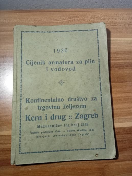 cjenik armatura za plin i vodovod,1926