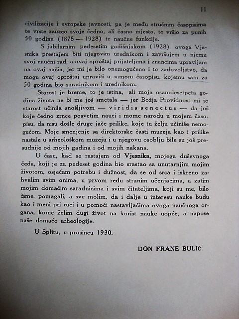 DON FRANE BULIĆ - 1878.-1928. VJESNIK ZA ARHEOLOGIJU I HISTORIJU DALMA
