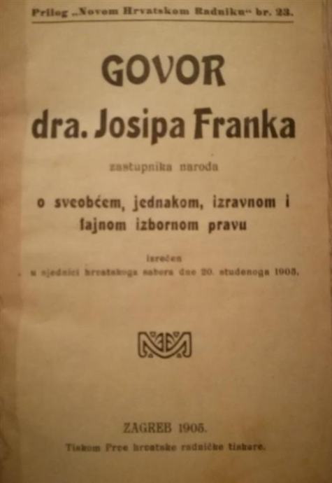 Govor dra. Josipa Franka zastupnika naroda o sveobćem ...