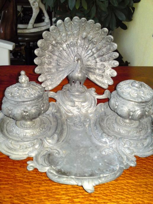 SECESIJSKA TINTARNICA PAUN - OD LEGURE BAKRA - 30,0 x 23,0 CM