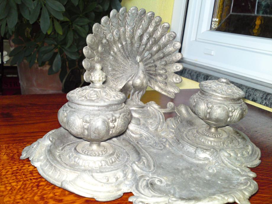 SECESIJSKA TINTARNICA PAUN - OD LEGURE BAKRA - 30,0 x 23,0 CM