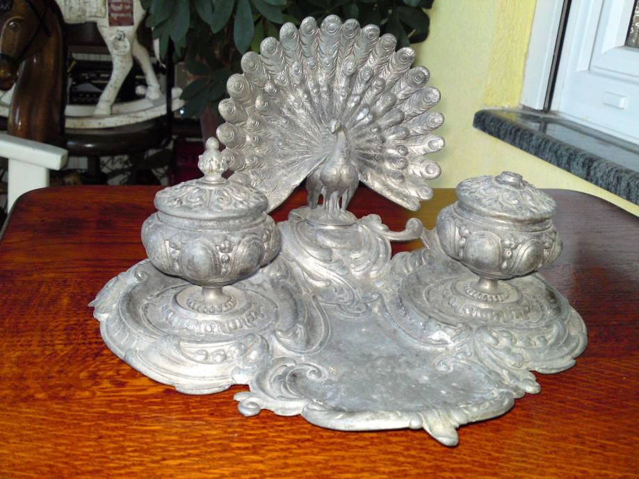 SECESIJSKA TINTARNICA PAUN - OD LEGURE BAKRA - 30,0 x 23,0 CM