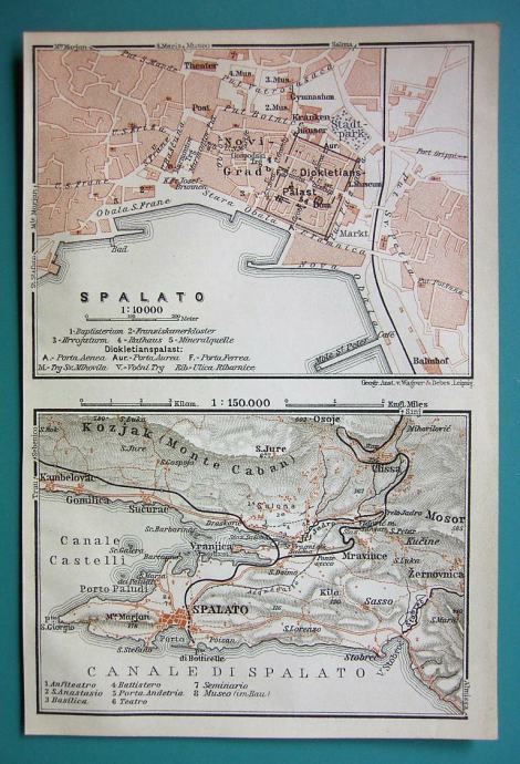 Stara karta Splita Split Spalato 1905. Baedeker