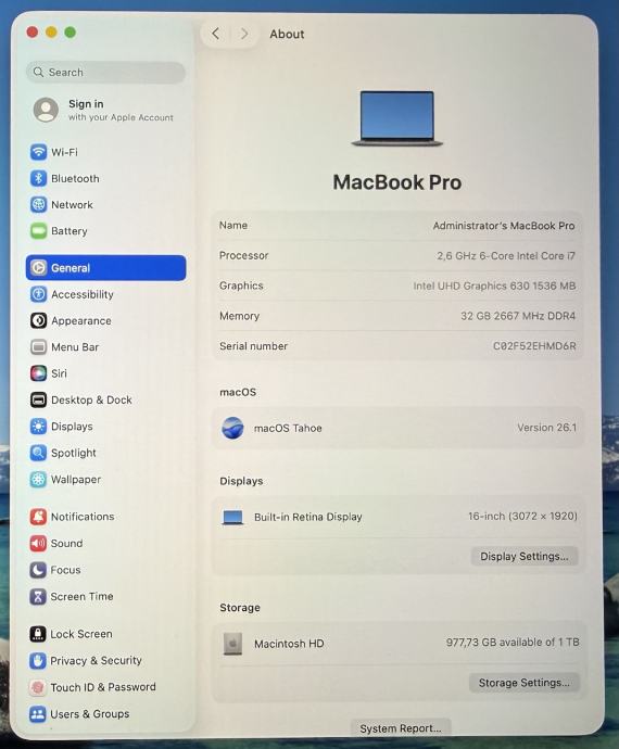 MacBook Pro (12) (15-inch, i7 2,6 GHz, 32 GB RAM, 1TB SSD, Touch Bar)
