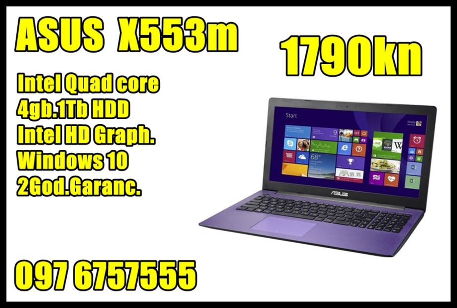 Asus X553m,intel Quad core,4gb,1TB HDD,intel graph.Gar.2god.1790kn