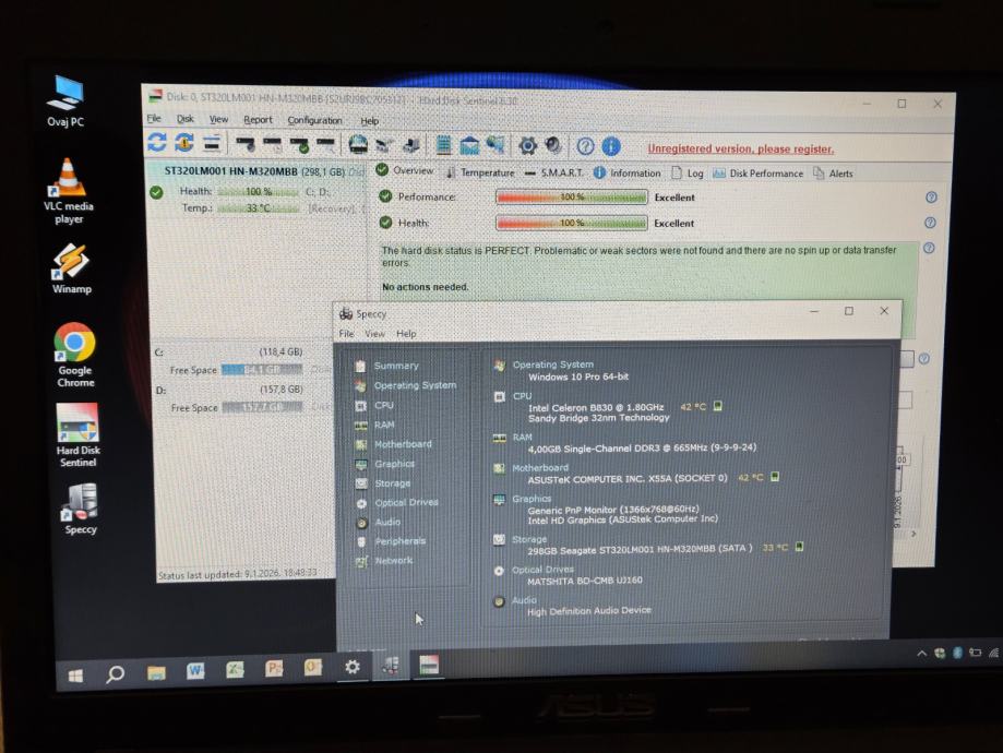 Laptop Asus X55A, 15,6 HD, Windows 10 Pro, 320 GB, 4 GB, punjač