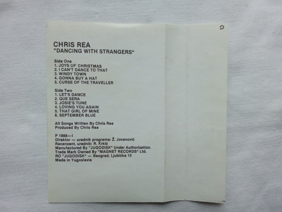Chris Rea ‎– Dancing With Strangers, glazbena kaseta, Jugodisk 1988.