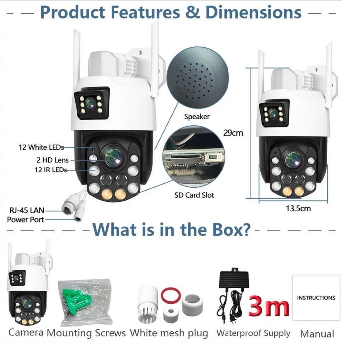 4K 8MP 36X optički zoom, dvostruka leća WiFi PTZ IP sigurnosna kamera