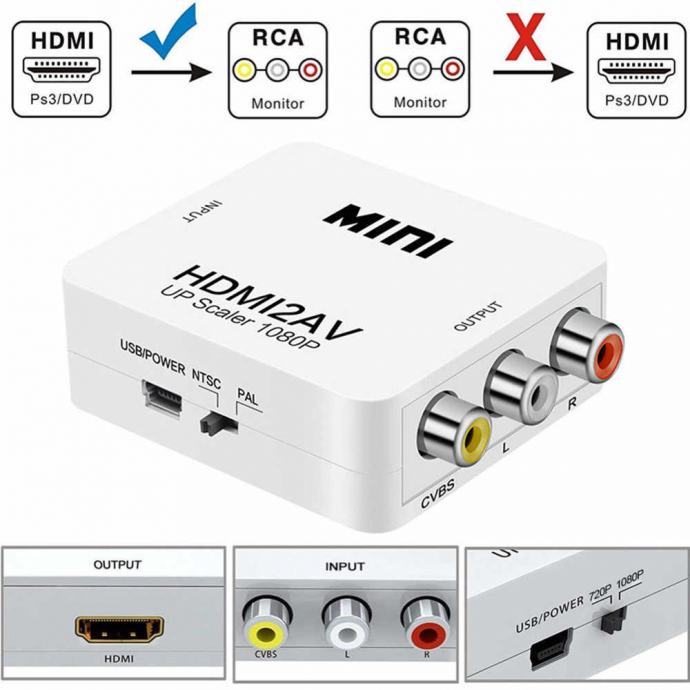 HDMI na RCA konverter sa napajanjem PC/PS3/VCR/DVD i obrnuto posebni