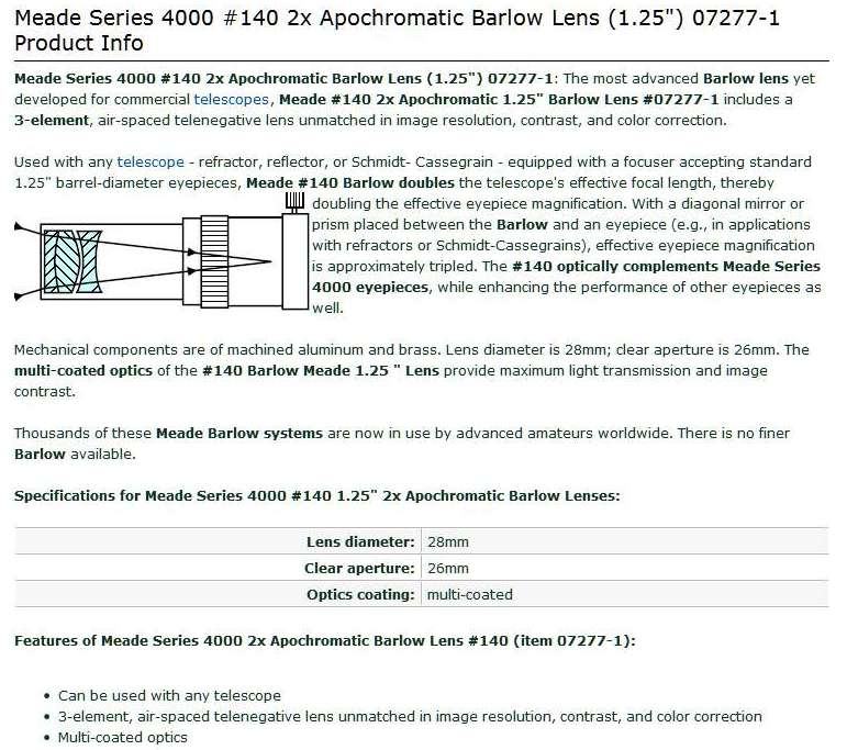 okular Meade Series 4000 2x Apochromatic Barlow (31.7mm)