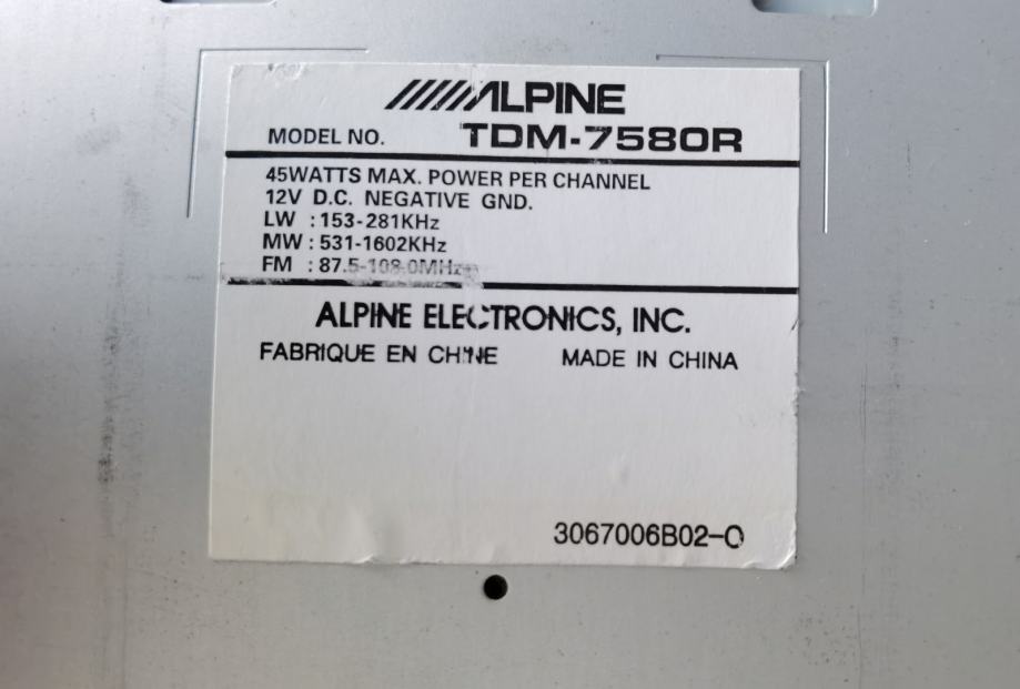 Radio kazetofon ALPINE TDM-7580R, SOFT TOUCH ELECTRONIC CASSETTE DECK.