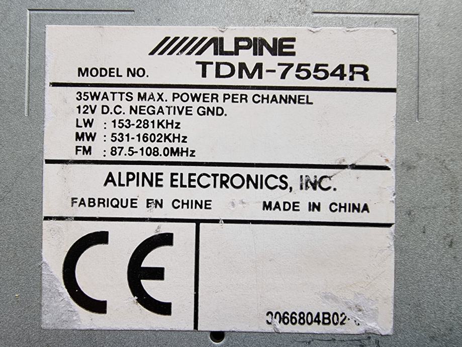 Radio kazetofon ALPINE TDM-7554R, SOFT TOUCH ELECTRONIC CASSETTE DECK.