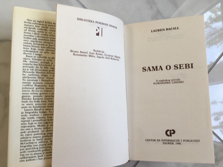 LAUREN BACALL, Sama o sebi