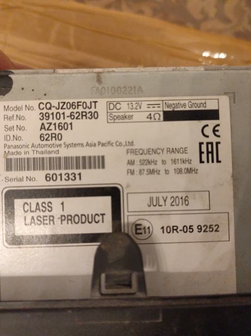 Suzuki Ignis III 17- Radio CD BLUETOOTH PA62R2 PA62R3 39101-62R