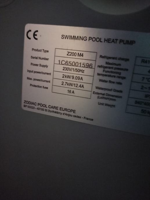Toplinska pumpa za bazen Zodiac Z200 M4