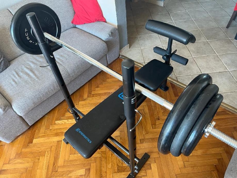 Bench klupa Energetics + šipka + 90 kg utega