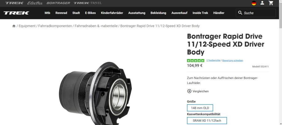 Bontrager Rapid Drive 108 SRAM XD freehub body - novo