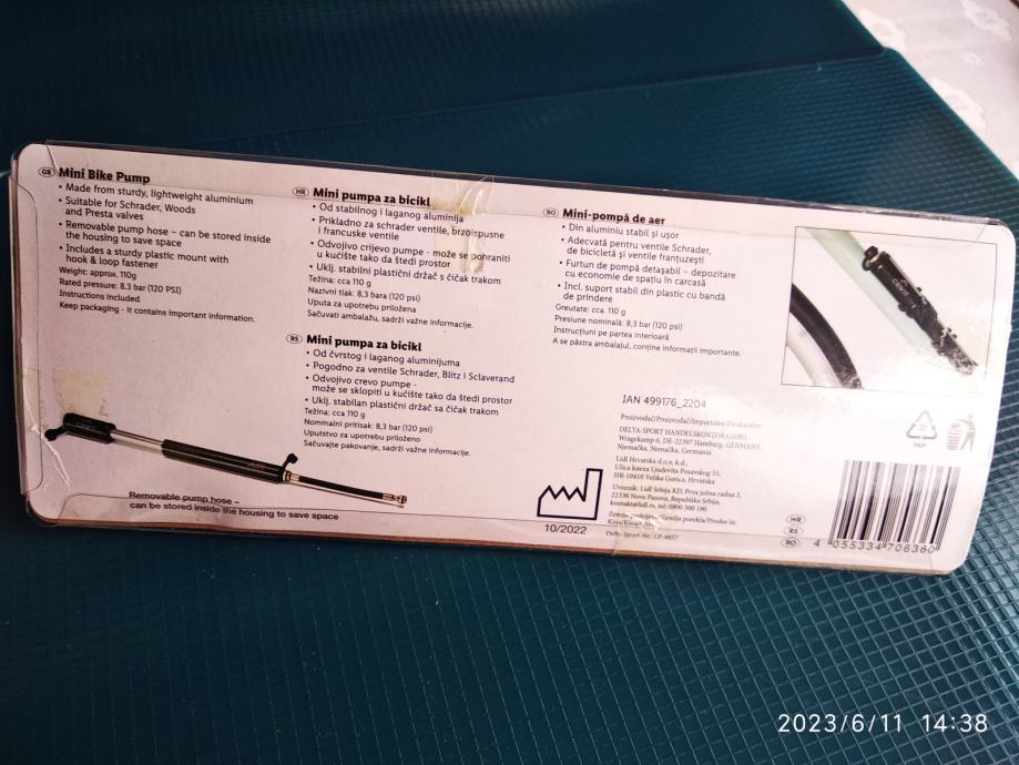 Mini pumpa za bicikl, Crivit, nova