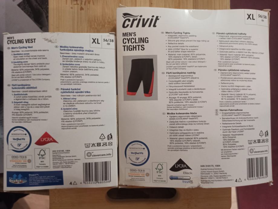 Biciklistički komplet Crivit hleče i majica te vesta xl