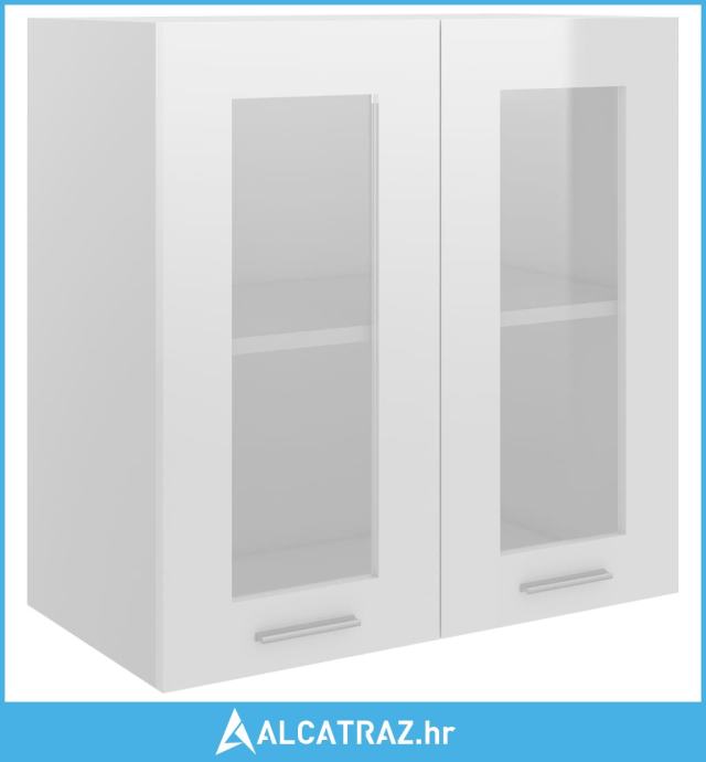 Viseći stakleni ormarić visoki sjaj bijeli 60x31x60 cm iverica - NOVO