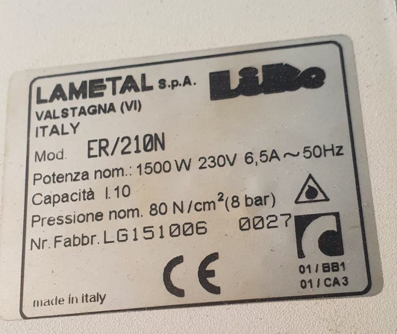 Bojler LAMETAL LIKO 220V 50Hz 1500W 10L