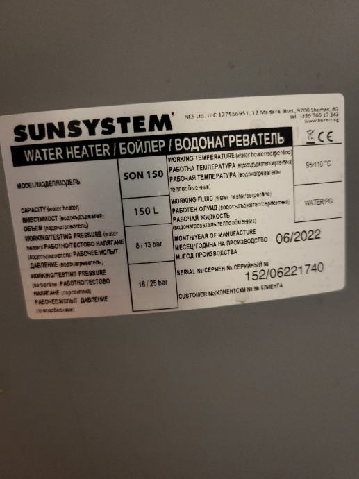 Bojler Sunsystem Son 150