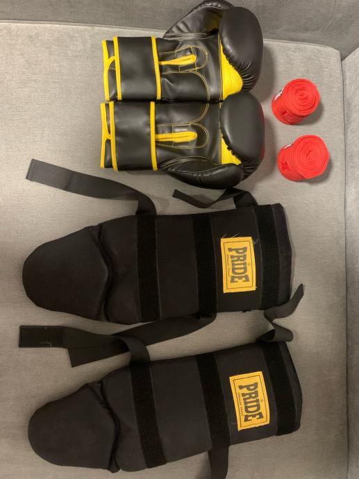 Rukavice za boks PRIDE i bandaže + Kickbox štitnici
