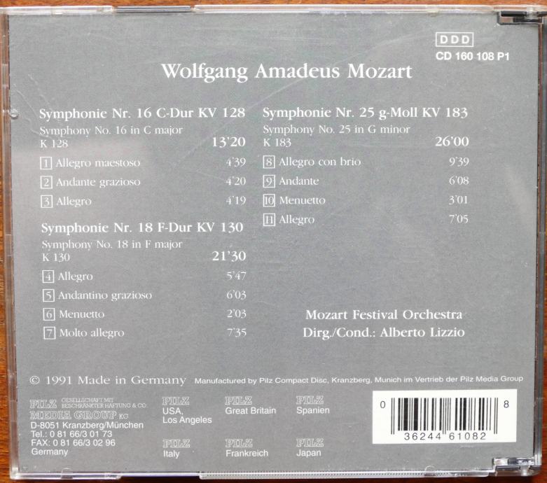 Wolfgang Amadeus Mozart: Symphonien nr. 16, 18 & 25