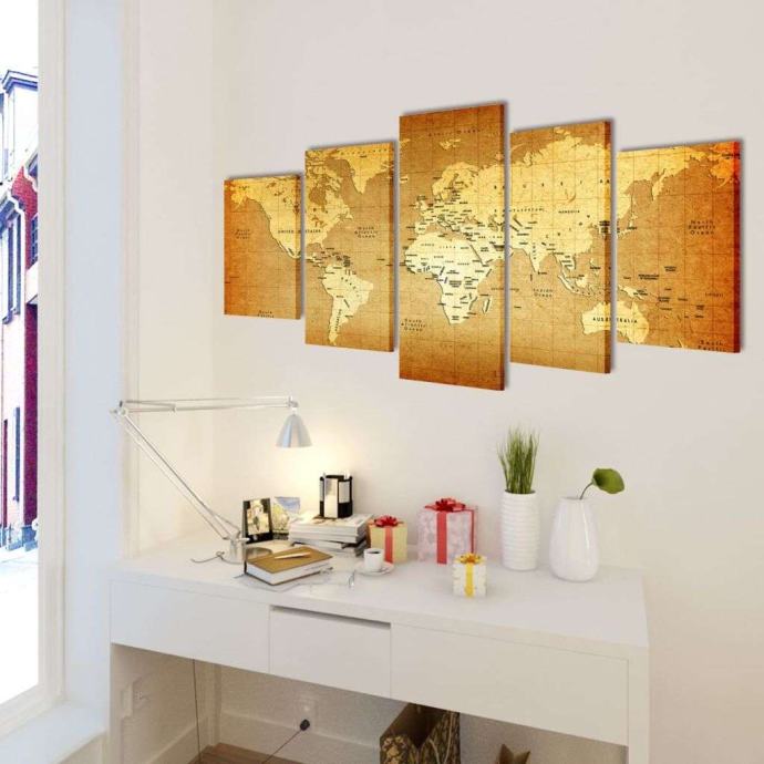 Zidne Slike na Platnu s Printom Karta Svijeta 200 x 100 cm - 200 x 100
