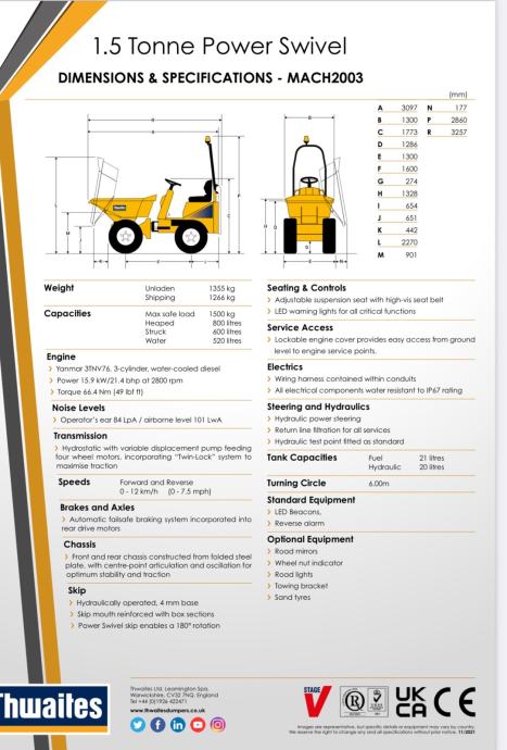 Mini damper Thwaites 1.5 t