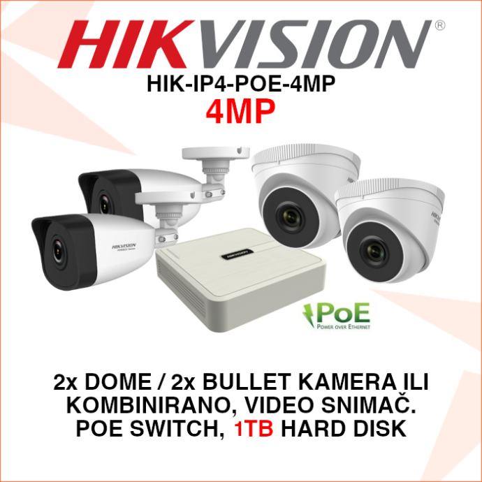 HIKVISION 4MP IP KOMPLET SA 4 POE KAMERE