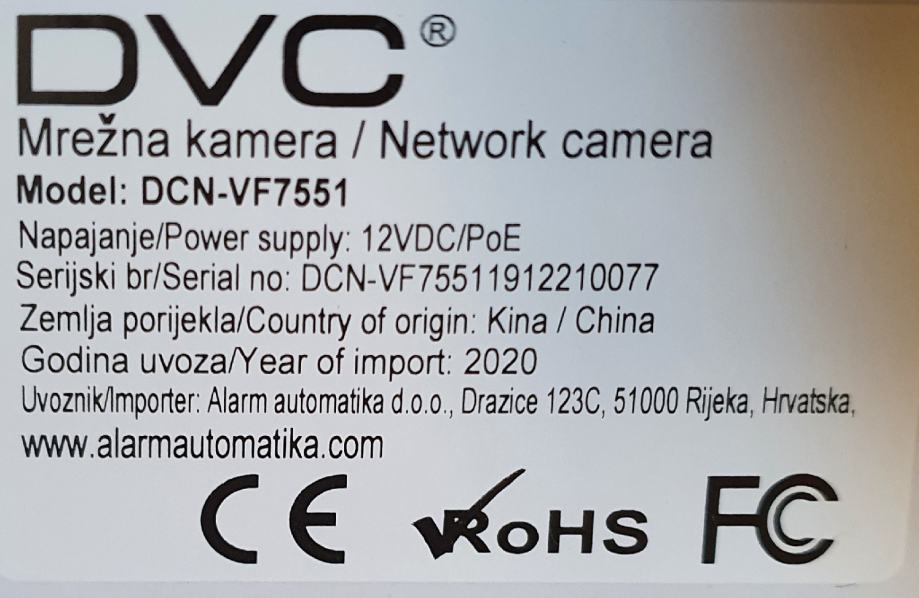 PoE 5MPix IP nadzorna kamera DVC DCN-VF7551