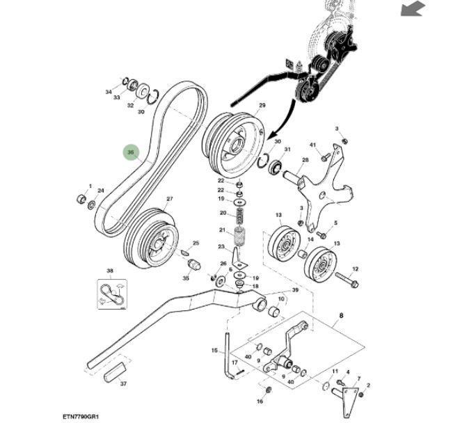 ORIGINAL JOHN DEERE REMEN BITERA H236472 / HXE95511