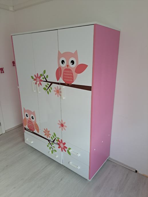 Djecji ormar roza-bijela Sovice