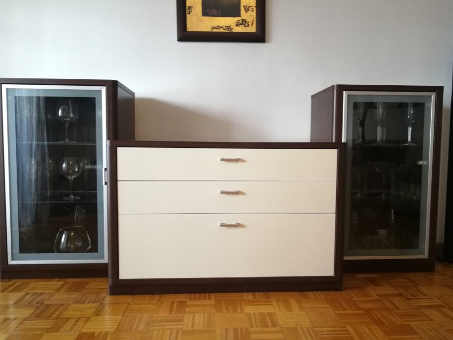 Alples Regina komoda, regal x2 za dnevni boravak, tamni orah/bež