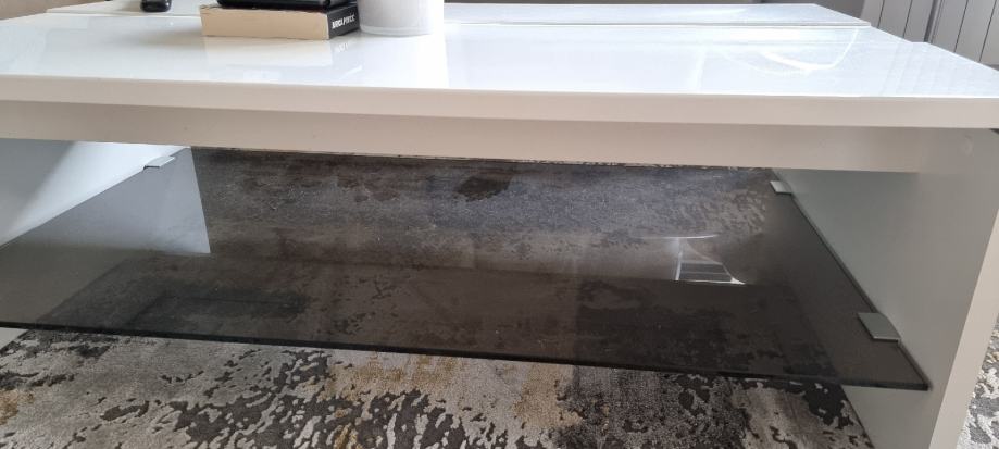 Bijeli Stolić za kavu coffee table sa staklom