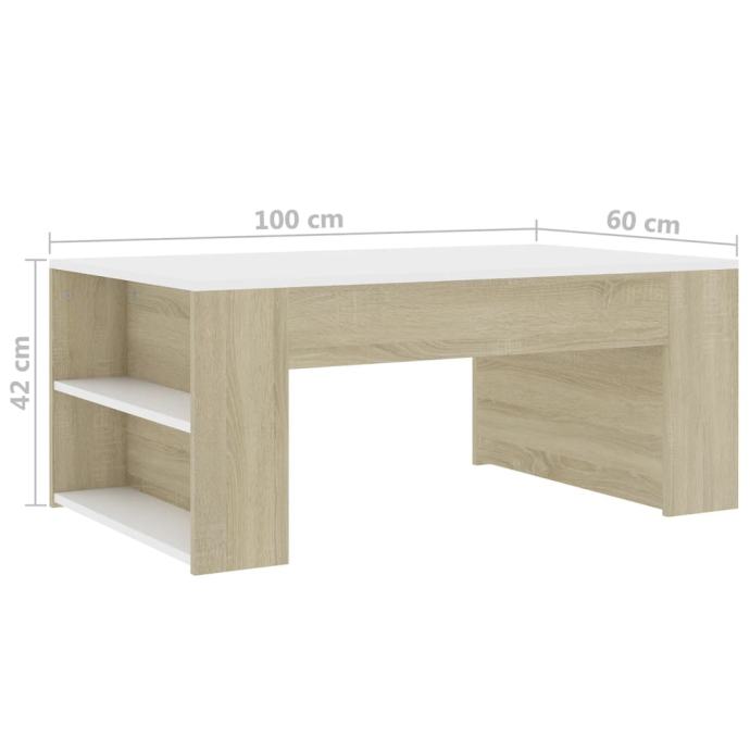 Stolić za kavu bijeli i boja hrasta 100 x 60 x 42 cm od iverice - NOVO