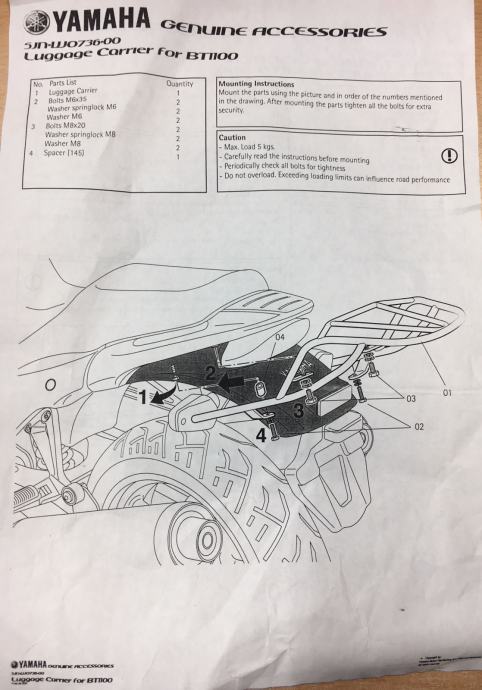 YAMAHA ORIGINAL NOSAČ KOFERA BT1100 BULLDOG #5JN-W0736-00-00