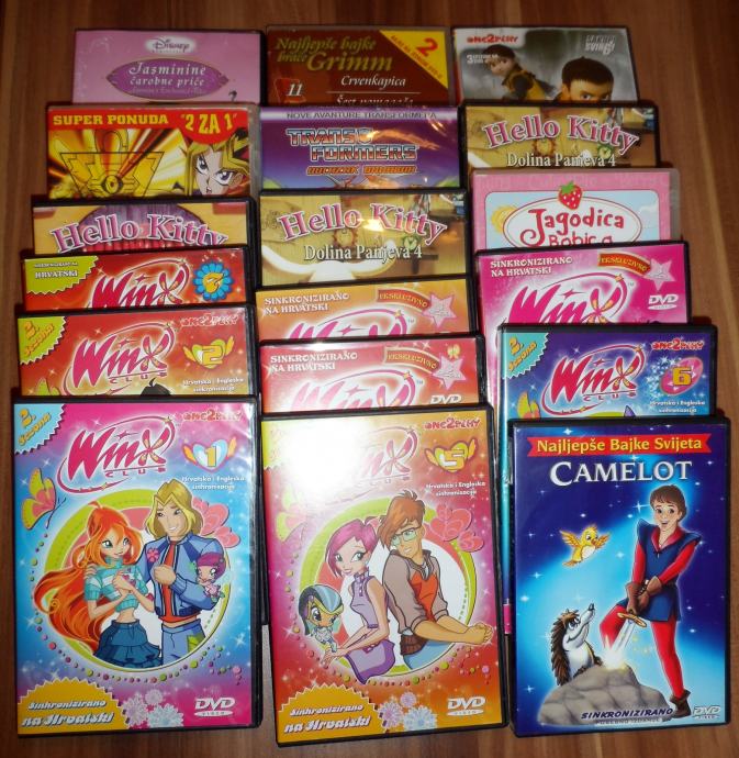 18 DVD-a sa crtićima Winx, Jagodica Bobica, Transformers, Hello Kitty